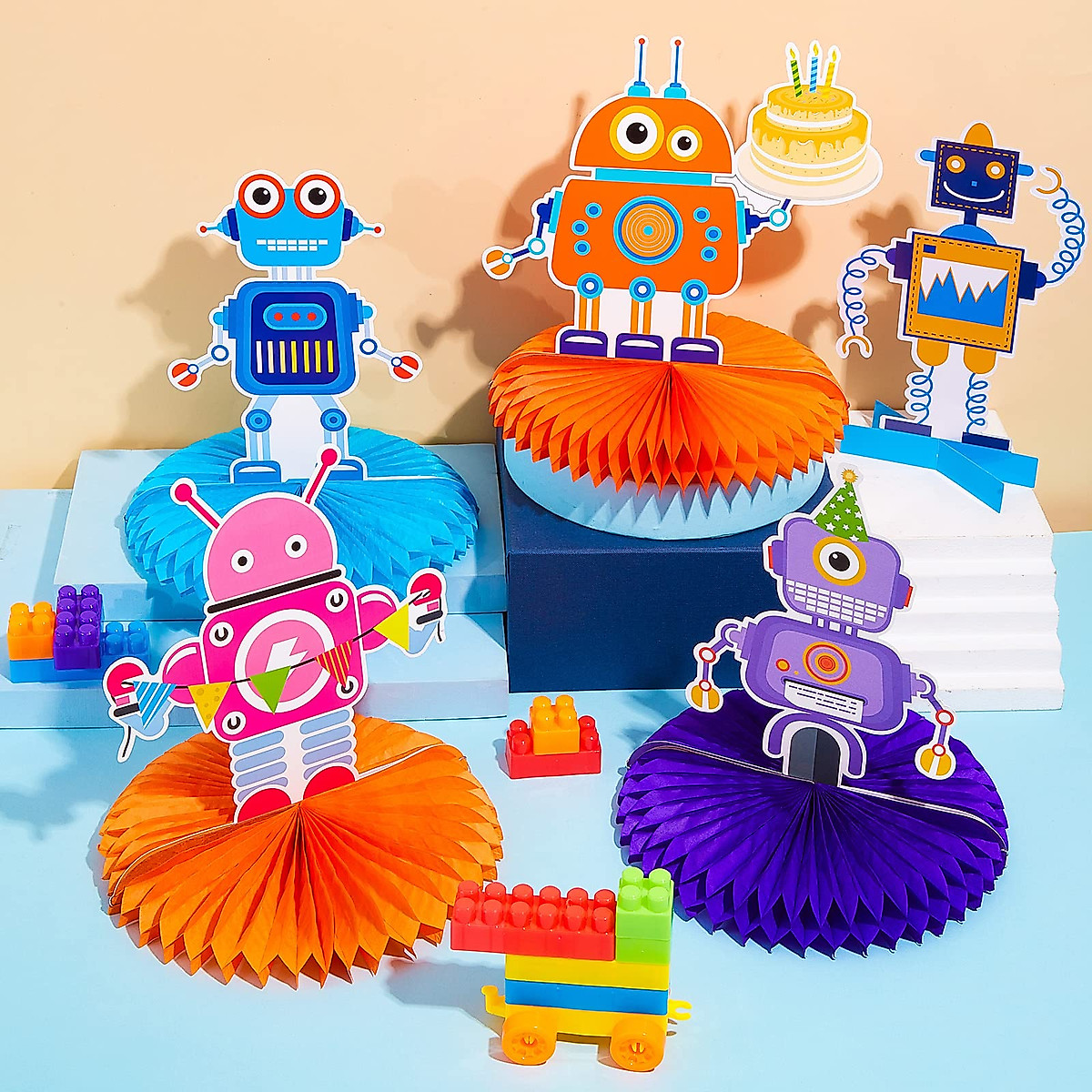 12 Pieces Robot Birthday Party Supplies Robot Party Honeycomb Centerpieces Robot Party Decorations Robot Party Table Topper for Baby Shower Decorations for Kids Birthday Party Supplies