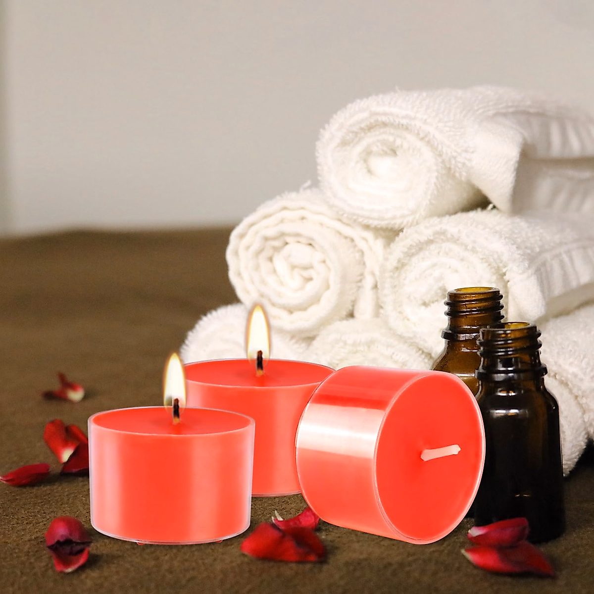 Clear Cup Tea Light Candles - Red - Box of 50 - Apple Scented Tealight Candles - Long Burning Time of 8 Hours - Great for All Events