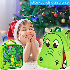 gxtvo Toddler Backpack for Boys, Dinosaur Kids Preschool Bookbag and Lunch Box, 12" Cute Cartoon Animal Schoolbag