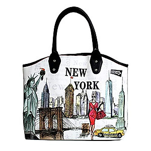New York Souvenir Gift Statue of Liberty Large Tote Shoulder Bag (Lady-Fuchsia)