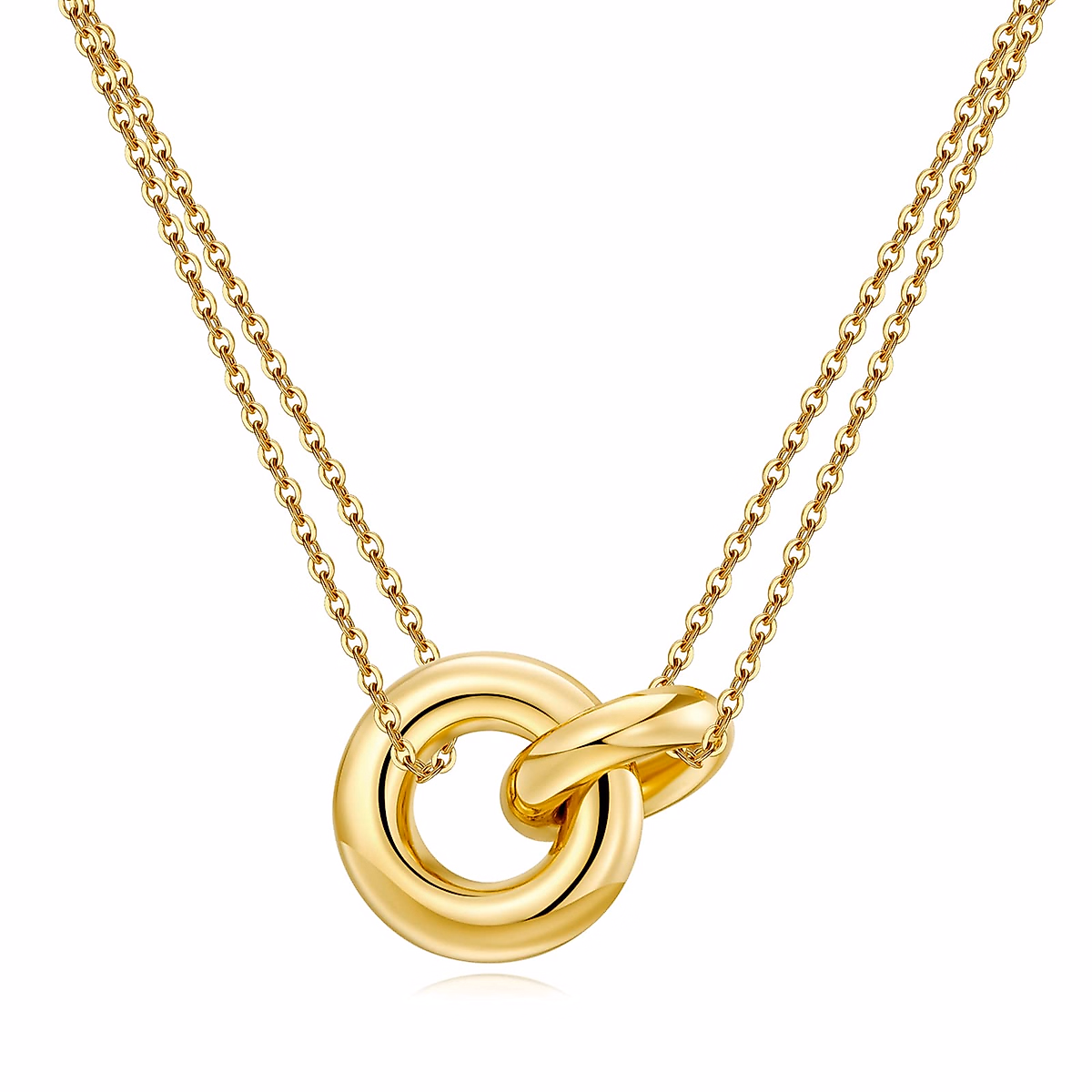 AllenCOCO Dainty Gold Necklace for Women Trendy, Cute Sister Necklaces, 14k Gold Plated S925 Sterling Silver Interlocking Circle Necklace for Women Non Tarnish Friendship Necklace Gift