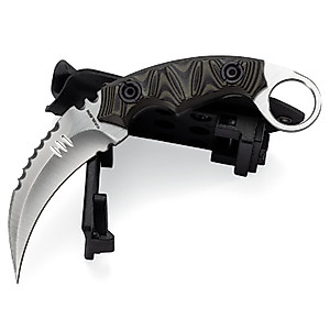 KIASLORE Karambit Knife Outdoor Survival claw Tactical teeth Knife D2 Steel Double Edged Fixed Blade Camping Survival Knife & Hunting Knives with Snake pattern Handle & Knife Sheath (White / w Snake pattern Handle)