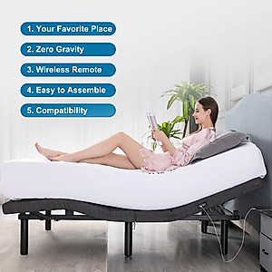 S*MAX Adjustable Bed Frame Queen Dual Motors Dual USB Ports Wireless Remote Control Night Light Zero Clearance Zero gravity Anti-Snoring Adjustable Bed Base Head and Foot Incline