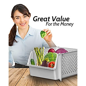 Skywin Plastic Stackable Storage Bins for Pantry - Stackable Bins For Organizing Food, Kitchen, and Bathroom Essentials (Light Grey, 2-Pack)