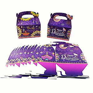 KYMY Diwali Treat Boxes, 12pcs Happy Diwali Goodie Candy Gift Boxes for Snack Sugar Chocolate, India Festival of Lights Gift Boxes, India Festival Party Favor for Diwali Decorations