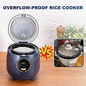 Bear Mini Rice Cooker 2 Cups Uncooked, 1.2L Portable Non-Stick Small Travel Rice Cooker, One Button to Cook and Keep Warm Function, Blue