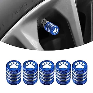 Hawyet 5 PCS Tire Valve Stem Caps, Dog Paw Tire Covers, Aluminum Alloy Car Anti-dust Caps, Universal for Most Cars (Blue)