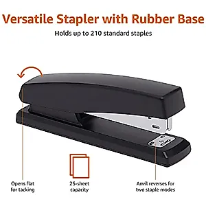 Amazon Basics Stapler with 1250 Staples, for Office or Desk, 25 Sheet Capacity, Non-Slip, Black