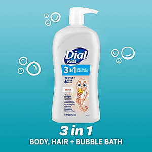 Dial Kids 3-in-1 Body+Hair+Bubble Bath, Peach, 32 fl oz