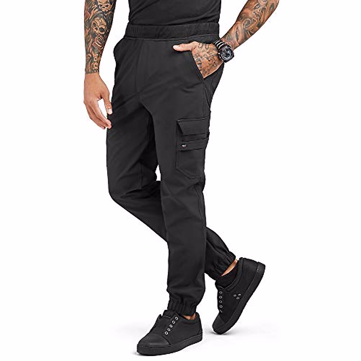 Men's Performance Stretch Jogger Chef Pant (Black, Medium)