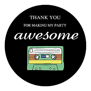 MAGJUCHE 80s Retro Thank You Stickers, Totally 1980s Party Sticker Labels for Favors, Boxes, Party Supply, 2 inch Round, 40-Pack