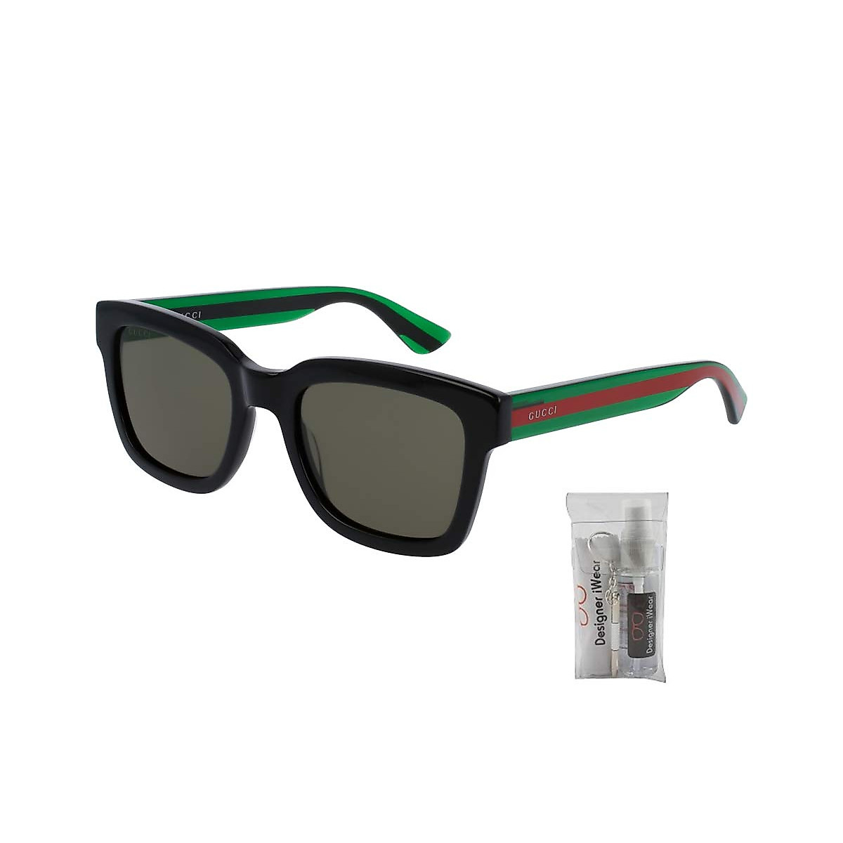 Gucci GG0001S 002 52M Black/Green/Green Rectangular Sunglasses For Men+ BUNDLE With Designer iWear Eyewear Kit