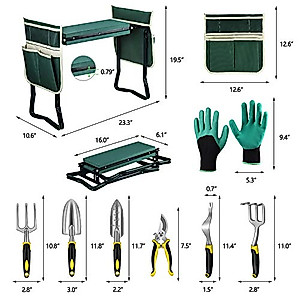 EAONE Garden Kneeler and Seat Foldable Garden Bench Stool with Soft Kneeling Pad, 6 Garden Tools, Tool Pouches and Gardening Glove for Men and Women Gardening Gifts, Protecting Your Knees & Hands