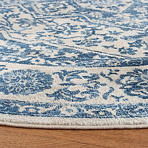 SAFAVIEH Brentwood Collection 5' Round Navy / Light Grey BNT832M Medallion Distressed Non-Shedding Dining Room Entryway Foyer Living Room Bedroom Area Rug