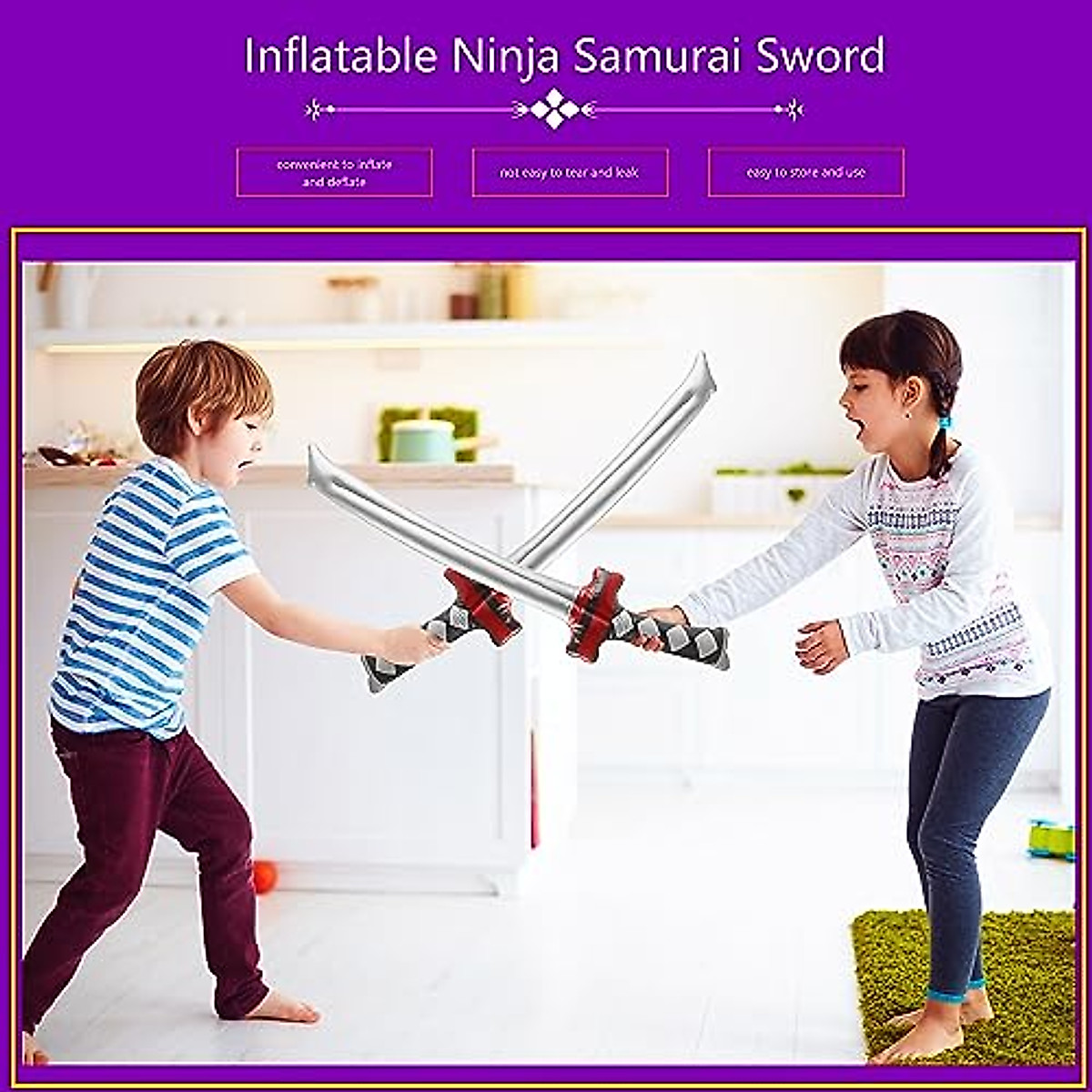 Cotiny 16 Pack Inflatable Ninja Sword Samurai Sword Toy Weapons Inflatable Katana Blow Up Costume Sword for Kids Adults Swimming Pool Party Ninja Cosplay Accessories