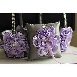 Lavender Flower Girl Basket Lilac Ring bearer Pillow Lavender Ring Pillow Basket Set Lilac Gray Wedding Basket Gray Wedding Pillow