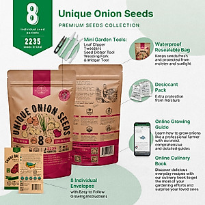 Organo Republic 8 Onion Seeds Variety Pack Heirloom, Non-GMO, Sets for Indoors, Outdoors Gardening. 2200+ Seeds: Walla Walla, Green Onion, Red Burgundy, White & Yellow Sweet Spanish Onions