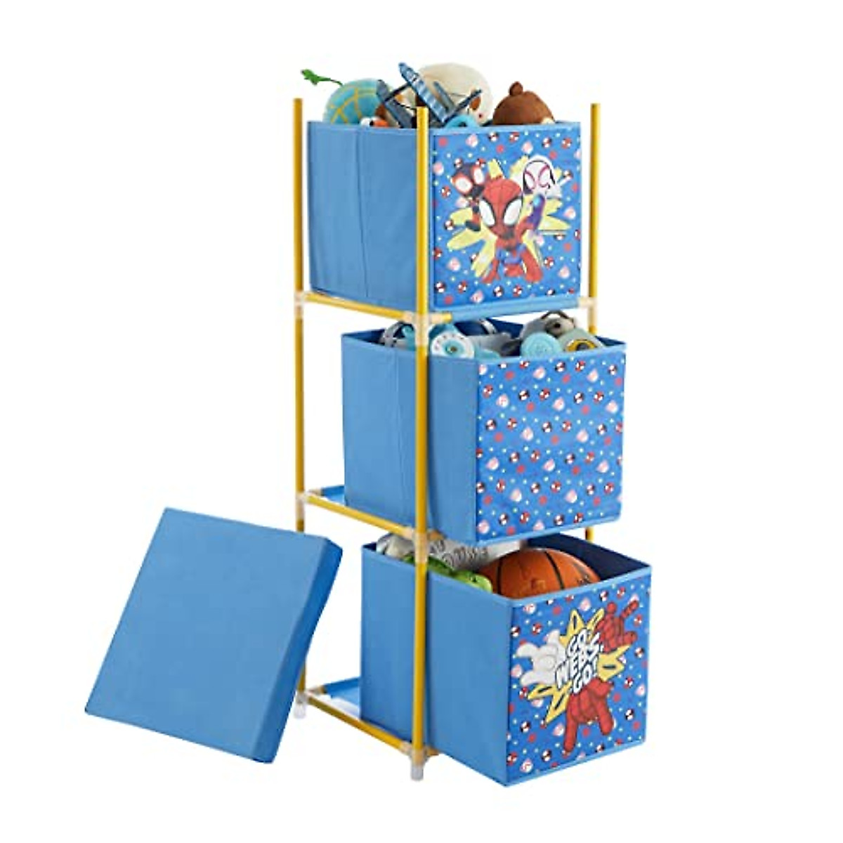 Idea Nuova Marvel Spidey and His Amazing Friends 3 Tier Fabric Storage Organizer with 3 Cubes and Removable Lid