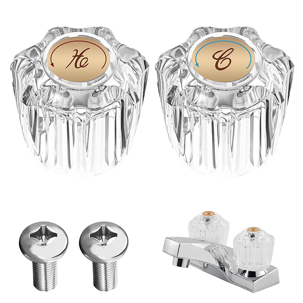 2PCS Faucet Handles Bathroom Sink Faucet Knobs Replacement Bathtub Hot and Cold Faucet Handle Faucet Rebuild Trim Kit in Clear Acrylic Compatible with Delta/LDR/Delex/Peerless MP54260 Faucets