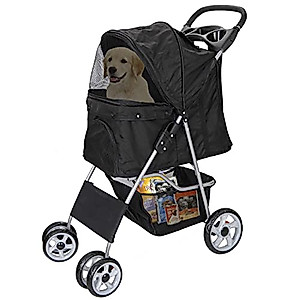 Pet Stroller 4 Wheels Dog Cat Stroller for Small Medium Dogs Cats Foldable Puppy Stroller with Storage Basket and Cup Holder