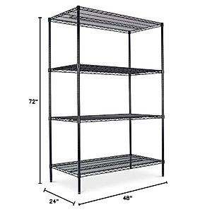 Alera ALE Industrial Heavy-Duty Wire Shelving Starter Kit, 4-Shelf, 48w x 24d x 72h, Black