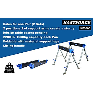 KASTFORCE Folding Sawhorse 2200 lb /1000kg capacity Heavy Duty Jobsite Table Stand with Folding Legs Twin Pack KF3005