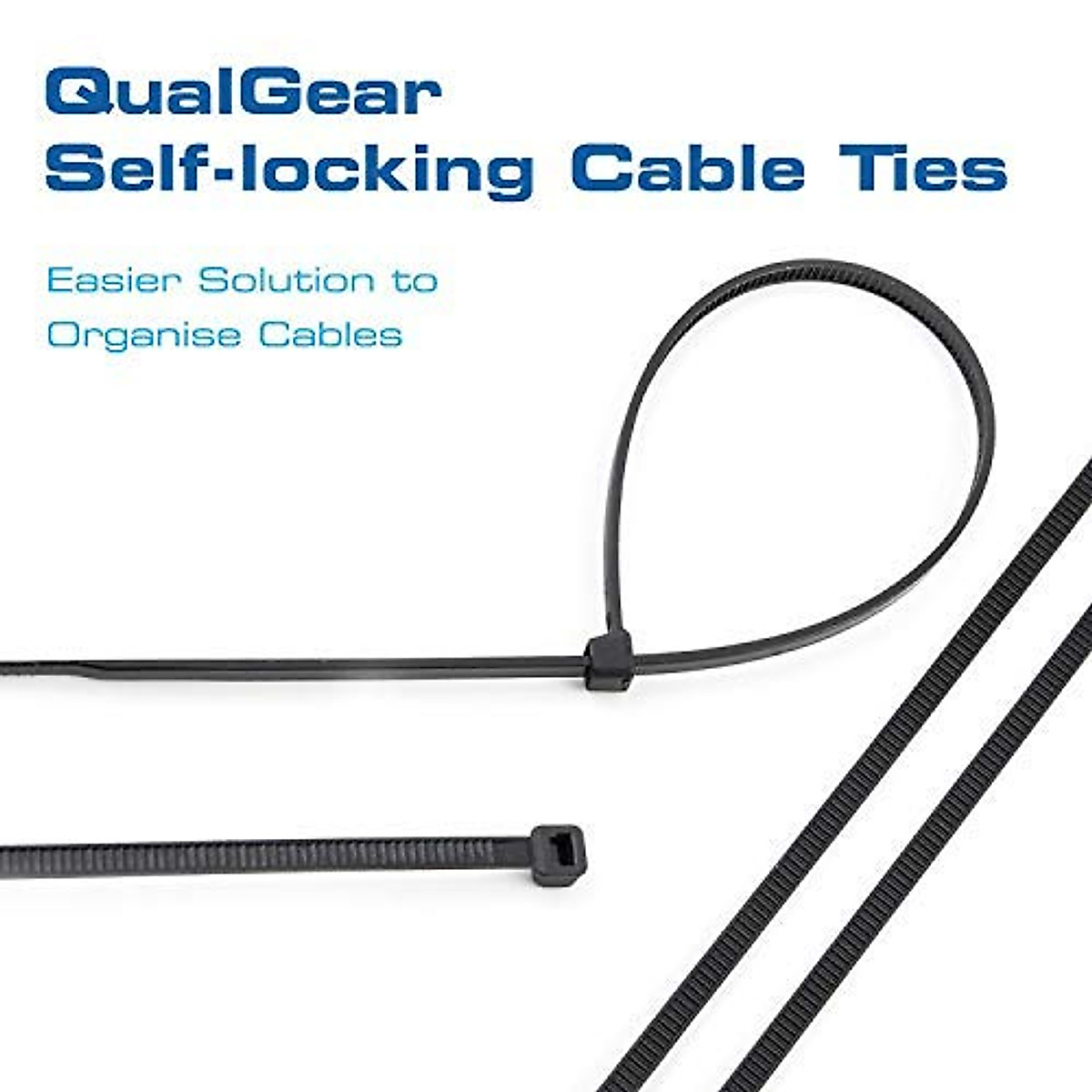 QualGear CT1-MC-200-P Self-Locking Cable Ties, Assorted, 200/Poly Bag, Green,black,yellow,orange