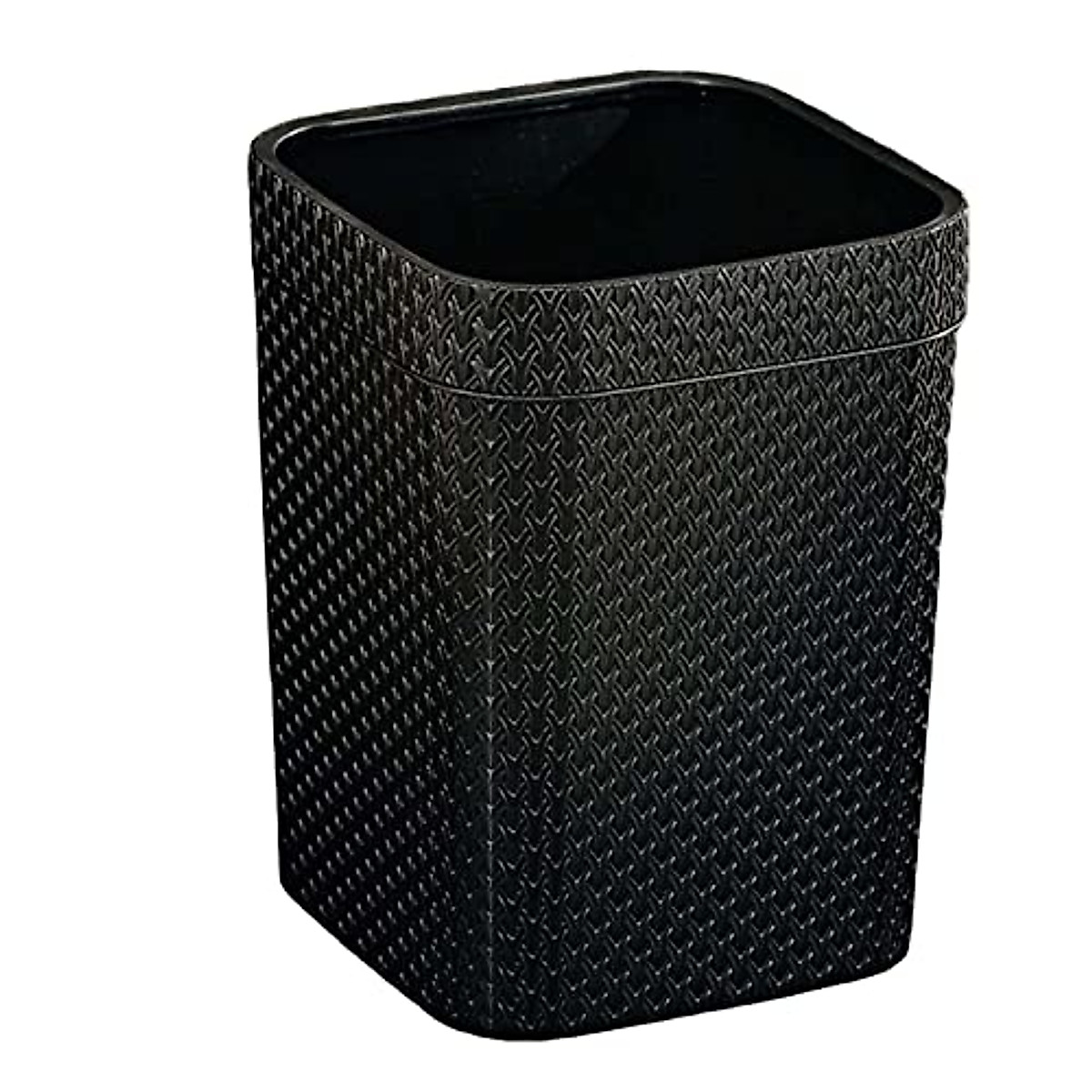 Trash Basket Narrow Rattan Woven Plastic Square Waste Can Wastebasket Dustbin for Bedroom Office Home Toilet Outdoor Indoor, Black