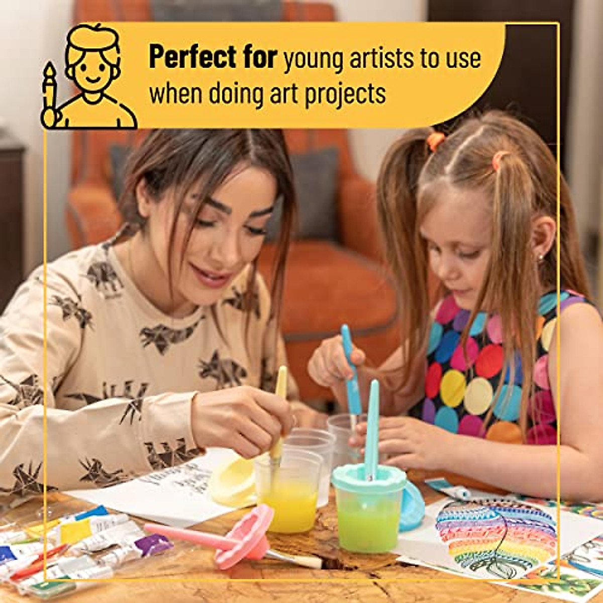 Mr. Pen- No Spill Paint Cups with Pastel Colored Lids, 4 pcs with 4 Paint Brushes, Paint Containers with Lids, Paint Cups with Lids for Kids, Paint Cups for Painting, Spill Proof Paint Cups for Kids