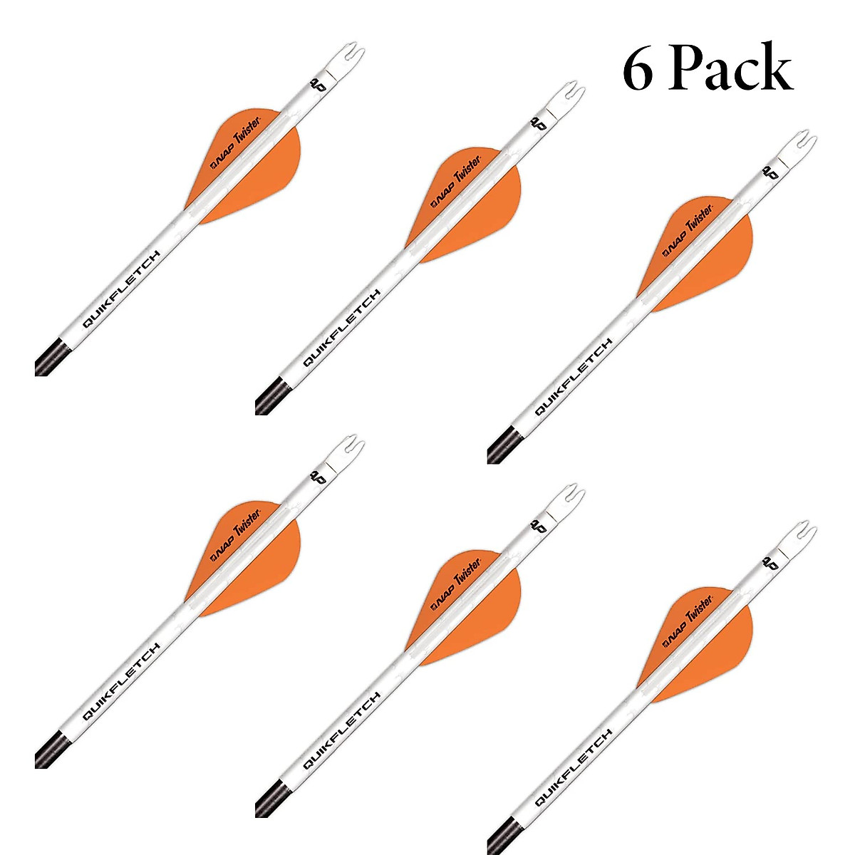 New Archery Products Quikfletch Twister 2" 3-Vane Stabilizing Fletching - WHITE Tube, Orange/White Vanes