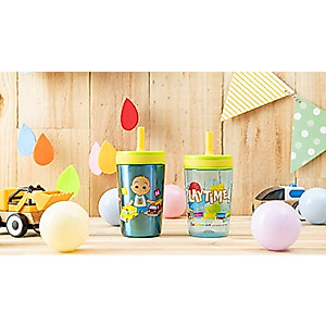 Zak Designs CoComelon Kelso Tumbler Set, Leak-Proof Screw-On Lid with Straw, Bundle for Kids Includes Plastic and Stainless Steel Cups with Bonus Sipper (3pc Set, Non-BPA), 15 fluid ounces