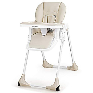 BABY JOY Convertible High Chair for Babies & Toddlers, Height Adjustable, Grow & Go High Chair w/Recline & Footrest, Removable Dishwasher Safe Meal Tray, Portable Baby Dinning Chair w/Wheels (Beige)