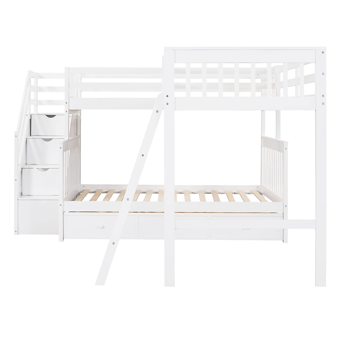CITYLIGHT Twin Over Full L-Shaped Triple Bunk Bed for Kids, Wooden Corner Bunk Bed with 3 Storage Drawers Attached a Twin Loft Bed,Bunk Beds with Stairs and Ladder for Boys Girls Teens,Espresso