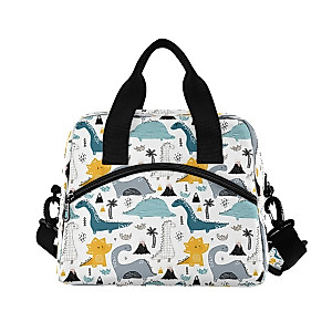 Cartoon Dinosaur Lunch Bags for Women Funny Palm Tree Jurassic Dino Lunch Tote Bag Lunch Box Thermal Cooler Bag Lunch Organizer for Working Picnic Beach Sporting