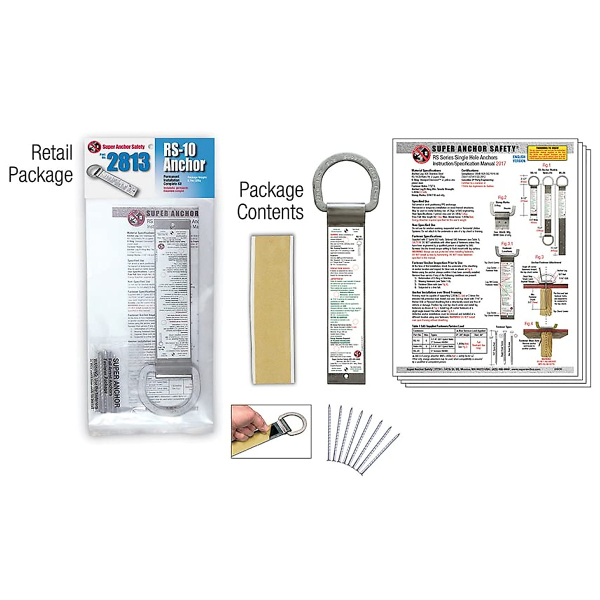 2813 RS-10 Single D-Ring Roof Anchor Stainless Strap/Dacromet D-Ring