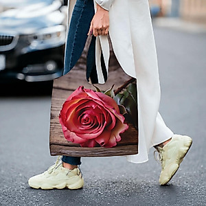 VTCTOASY Rose on Old Wooden Board Print Aesthetic Tote Bags Large Beach Bag Canvas Shoulder Bag Reusable Shopping Bags