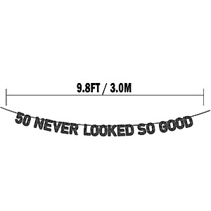 Pre-Strung 50 Never Looked So Good Banner for 50th Birthday Decorations, 50th Anniversary Decorations,50th Birthday Banner for 50th Party Decorations,Black Glitter