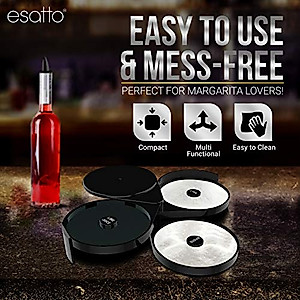 Esatto Glass Salt Rimmer 3 Tier for Margarita Tray and Cocktail, Black with 2 Extra Sponge’s + 3 Pourers – Apply Salt, Sugar, and Lime Juice for Better Drinks and Efficient Drink Preparation