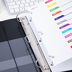 Amazon Basics 12 Tab Monthly Dividers for 3 Ring Binder, Customizable Table of Contents Page, Multicolor, 10-Pack