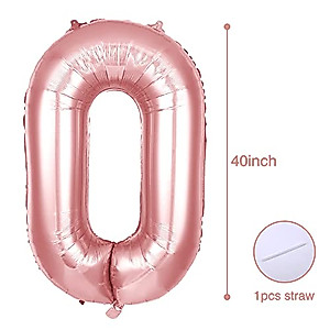 Number 8 and Number 0 Balloons, 40 Inch Rose Gold Number Balloons, Large Digital 80 Balloon, Foil Mylar Balloons Decorations for Birthday Party, Wedding, Anniversary, Graduations