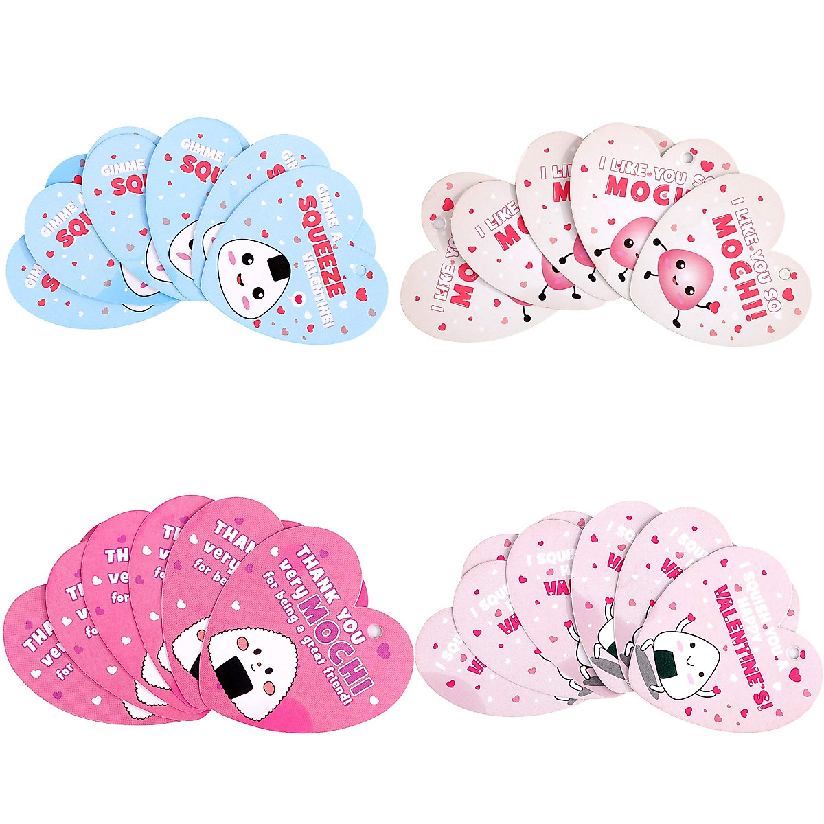 FiGoal 30 PCS Valentine’s Day Kids Gift Mochi Set with 30 Assorted Mochi Filled Hearts and 30 Valentines Gift Cards for Kids Classroom Prize Student Toy Present Valentine Gift Exchange