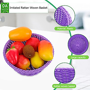BESPORTBLE Purple Plastic Basket Bread Basket Round Storage Basket Kitchen Wicker Bread Box Rattan Toys Storage Boxes Fruit Plate Trays Organizer Home Decor