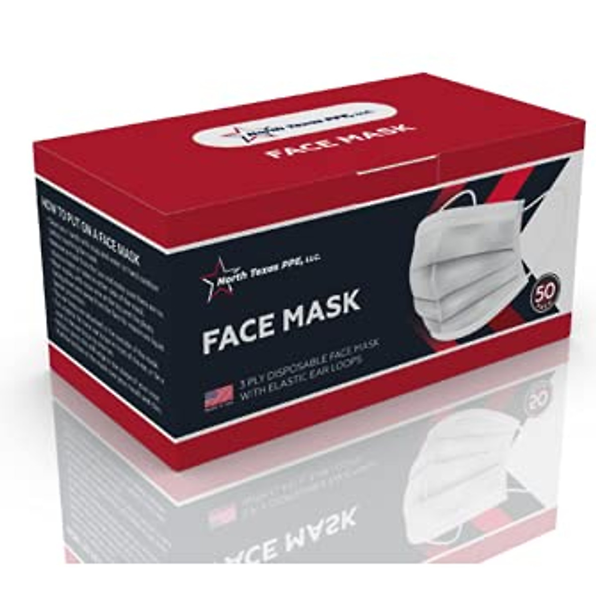 3 Ply Disposable Masks - MADE IN THE USA - 50 Pack (White)