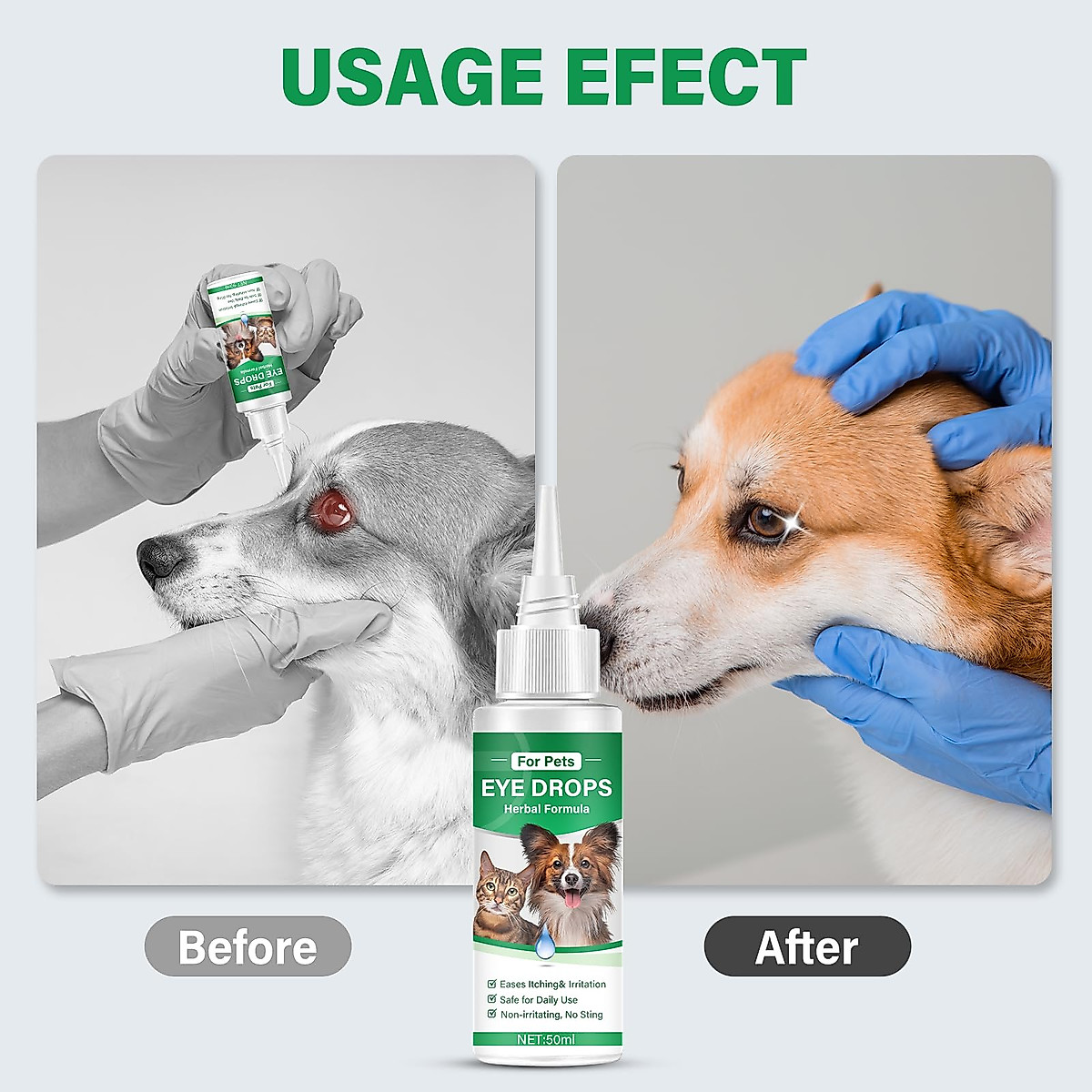 Hajoyful Dog Eye Drops, Dog and Cat Eye Wash for Allergy Relief & Soothe Eye Irritations, Dogs Tear Stain Cleaner, Eye Infection Treatment with Gentle Formula, Improve Eye Vision and Cataracts