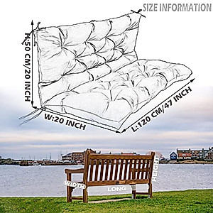 Swing Replacement Cushions with Backrest, 2-3 Seater Waterproof Bench Pad Cushions, Thicken 4" Outdoor Swing Cushions, for Garden Patio Furniture Loveseat Bench Cushions ( lake blue 47x40 inch)