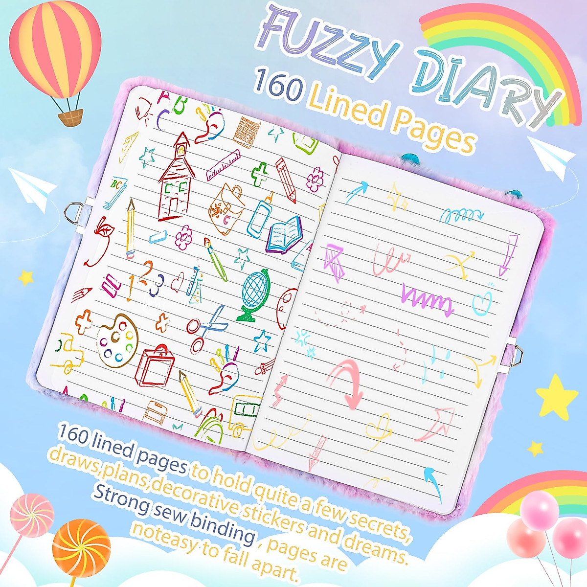 Cat Diary with Lock Gift for 6 7 8 Year Old Girl,Secret Journal Notebook Diary for Girls,Kids Journals for Girls Christmas Gift Set,Secret Diary with Pen Pouch Panda Keychain Cat Paw Pen.