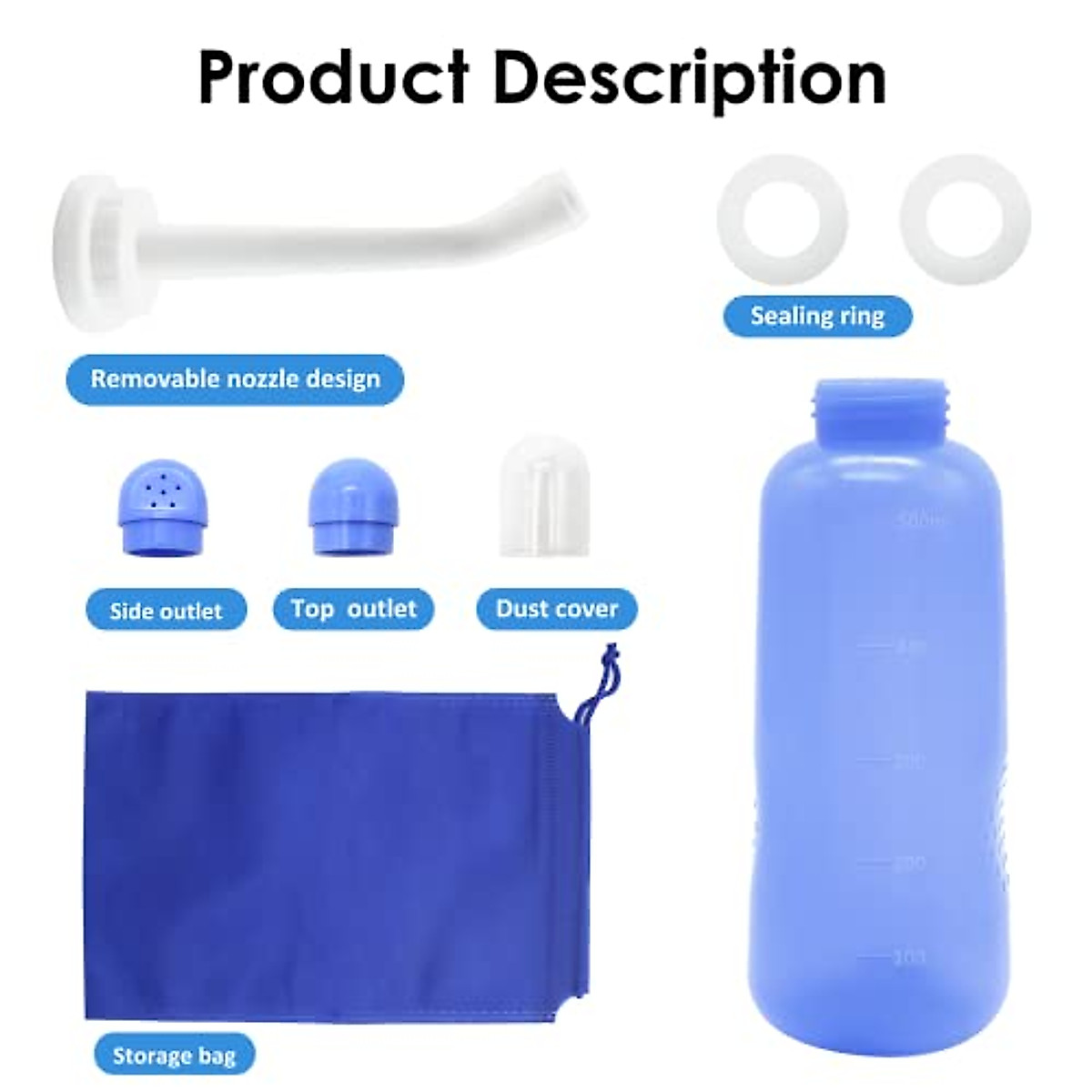 RUFCRIL Peri Bottle, Portable Travel Bidet with Bag, TPE Material Can Be Boiled, 17oz/500ml with 2 Sealing Rings,Essentials for Postpartum Perineal Care,Hemorrhoid Treatment,and Baby(Blue)