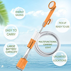 Portable Camping Shower, Handheld Camp Pump with Rechargeable 4400mAH Battery and 130LM Lighting Device for Outdoor Camping,Hiking,Traveling