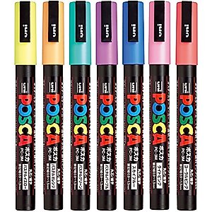 Uni Posca Paint Marker Pen, Fine Point, Set of 7 Natural Color (PC-3M 7C),Original Version