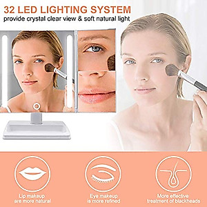 KXA Tri-Fold Makeup Mirror, Light Up Mirror/LED Lighted Make-Up Mirror 2 X 3X Magnifying Illuminated Cosmetic Mirror with LED Lights Desk Free Standing